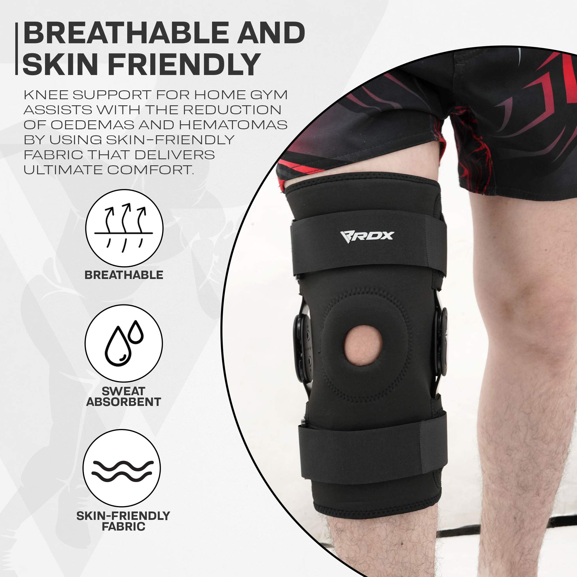 RDX Knee Support Brace, Open Patella Nylon Elasticated Compression Sleeve Pad with Adjustable Straps for Running Sports. Sold as Single Item
