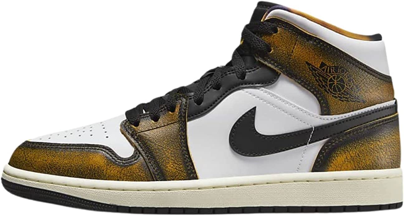 Nike Men's Air Jordan 1 Mid SE Shoes, Black/Taxi-white-sail, 12