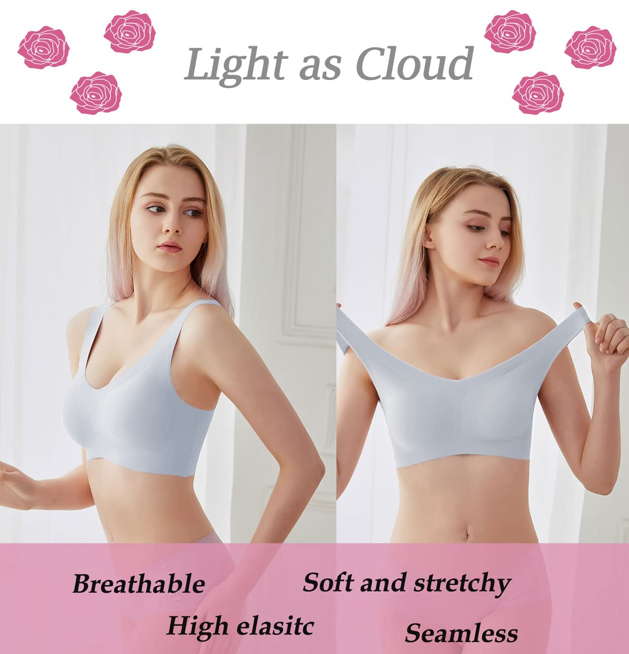 Schkleier Women's Seamless Wire-Free Sleeping Leisure Yoga Bra, Comfort Scoop V Neck with Removable Pads
