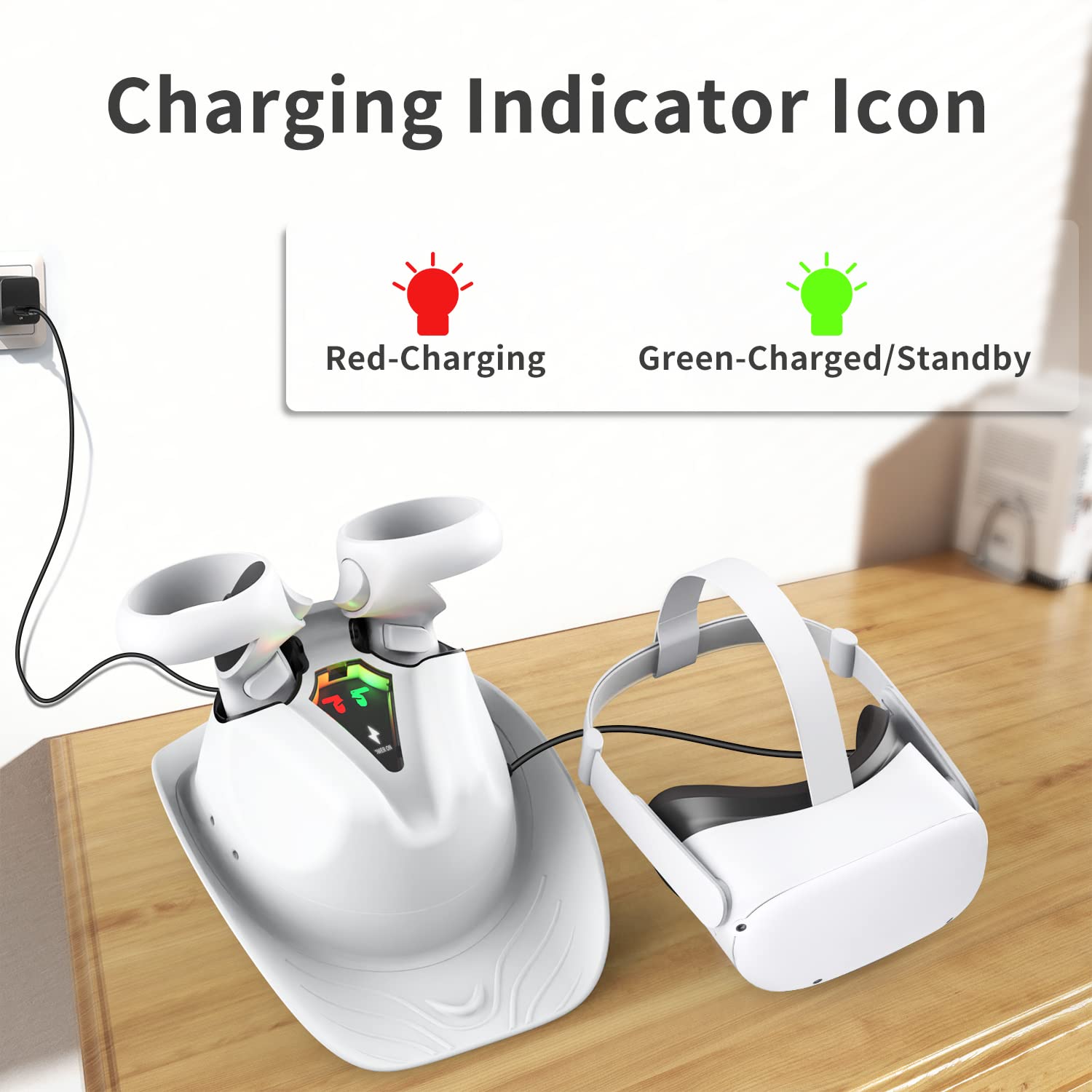 VR Charging Dock Station for Quest 2/Meta Quest 2,Concurrently Charging for Headset and Touch Controllers,Charging Stand with LED Light and 2 Rechargeable Batteries(White)