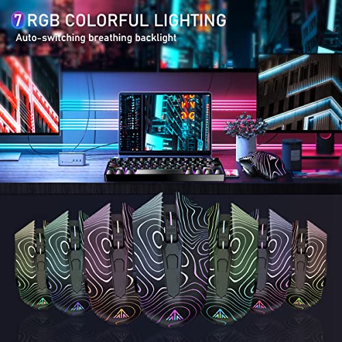 SOLAKAKA SM10 RGB Wireless Gaming Mouse with Tri-Modes (BT5.0+BT5.0+2.4GHZ),Rechargeable Wireless Mouse for Laptop/PC/Windows/Mac,Black