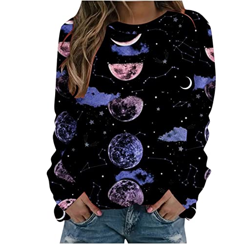 Women Print Sweatshirt Holiday Loose Fit Sweatshirt Lightweight Crewneck Sweater Pullover Long Sleeve Blouse Tops