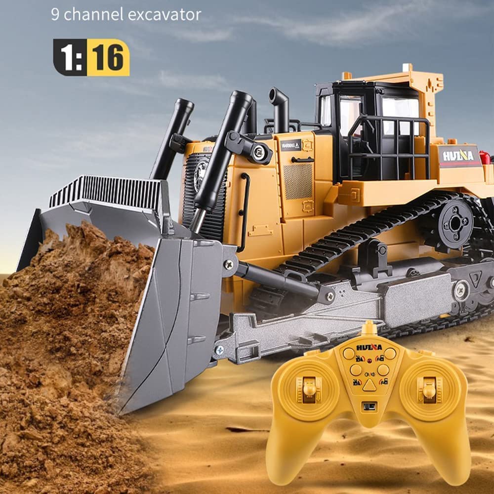 ZRYYWAN RC Bulldozer Toy 1/16 Scale 9CH RC Front Loader Tractor, Full Functional 2.4Ghz Remote Control Bulldozer RC Construction Vehicles Truck Toys Gift with Light and Sound for Kids Adults
