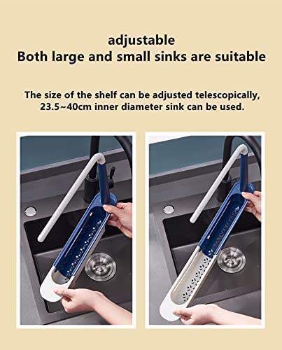 weiwie Tropimart Telescopic Sink Shelf - Adjustable Sink Storage Rack, Drainer Sink Tray Sponge Soap Holder, Adjustable Length 2-in-1 Sink Organizer, Telescopic Sink Storage Rack (Blue)