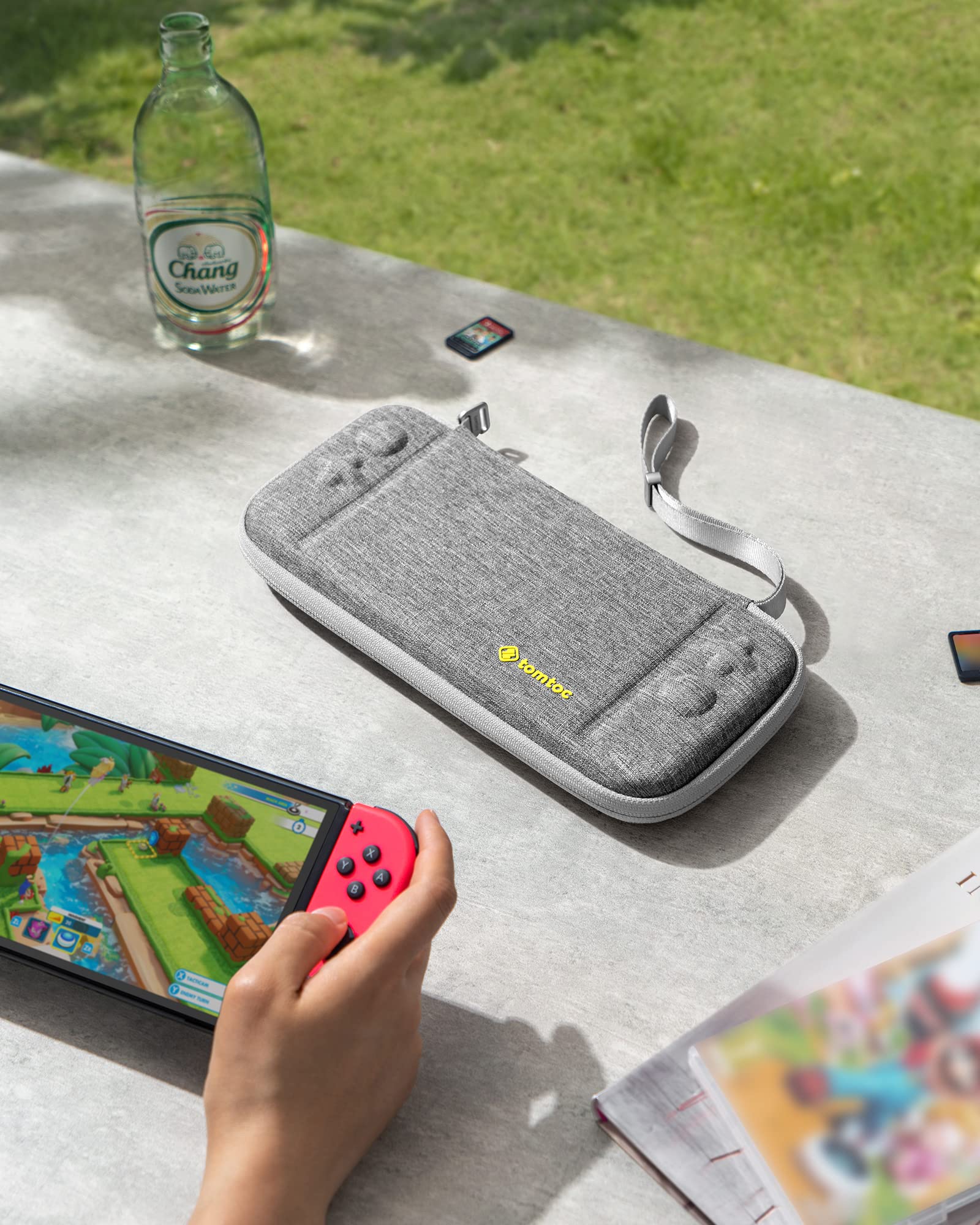 tomtoc Slim Carrying Case for Nintendo Switch / OLED Model, Protective Switch Sleeve with 10 Game Cartridges, Hard Portable Travel Carry Case, with Original Patent and Military Grade Protection, Gray