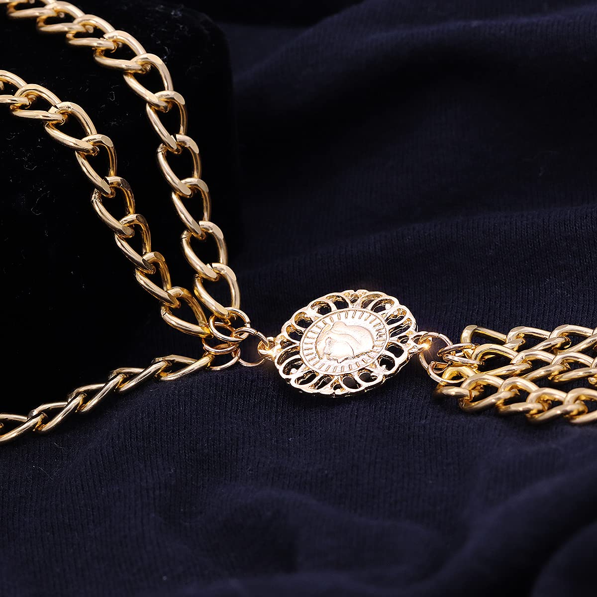 Shareky Metal Layered Waist Chain for Women Multilayer Sunflower Body Chain Belts Gold 130CM