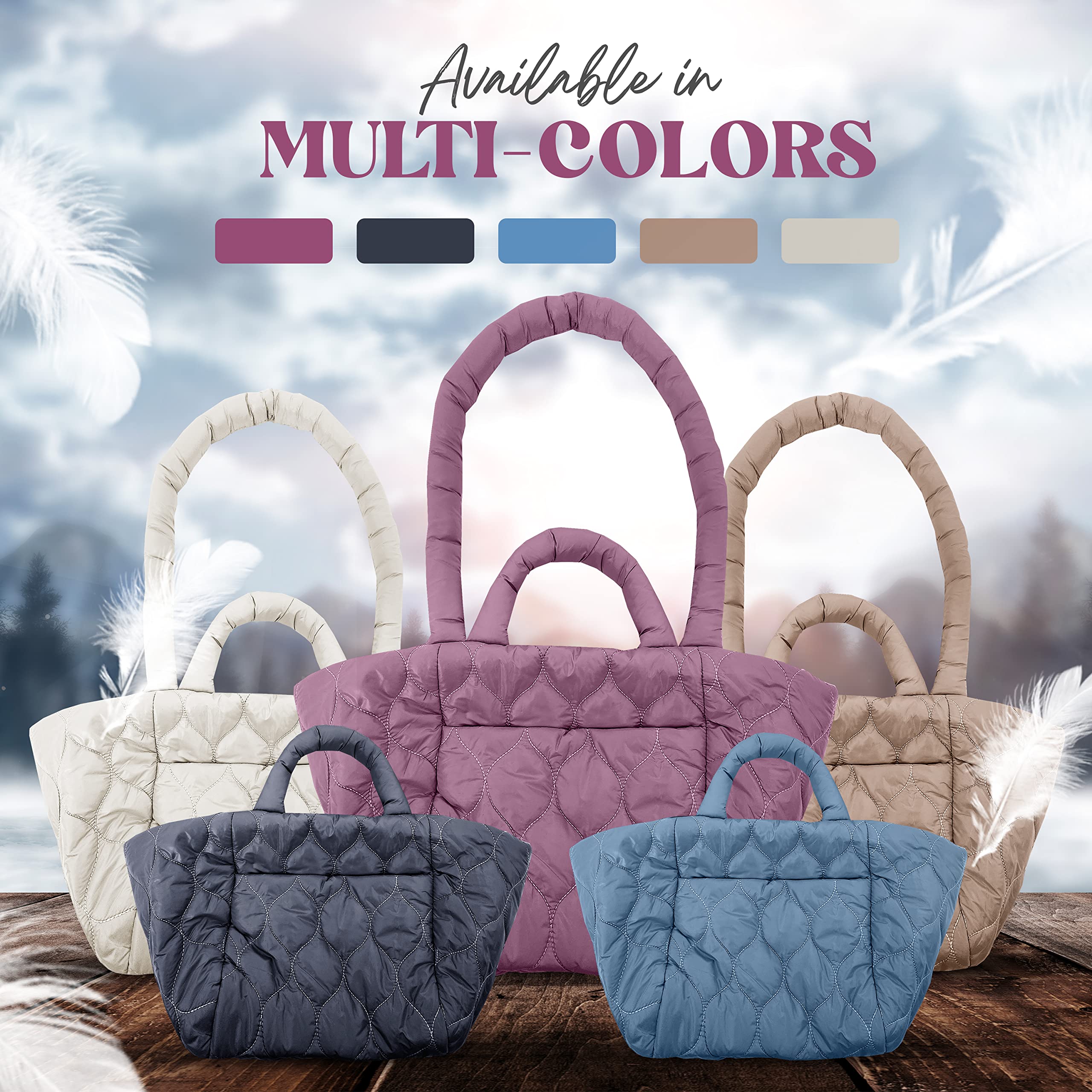 Women Puffer Tote Bag Soft Quilted Shoulder Bag Padded Handbag Bolso Mano acolchado (Taupe)