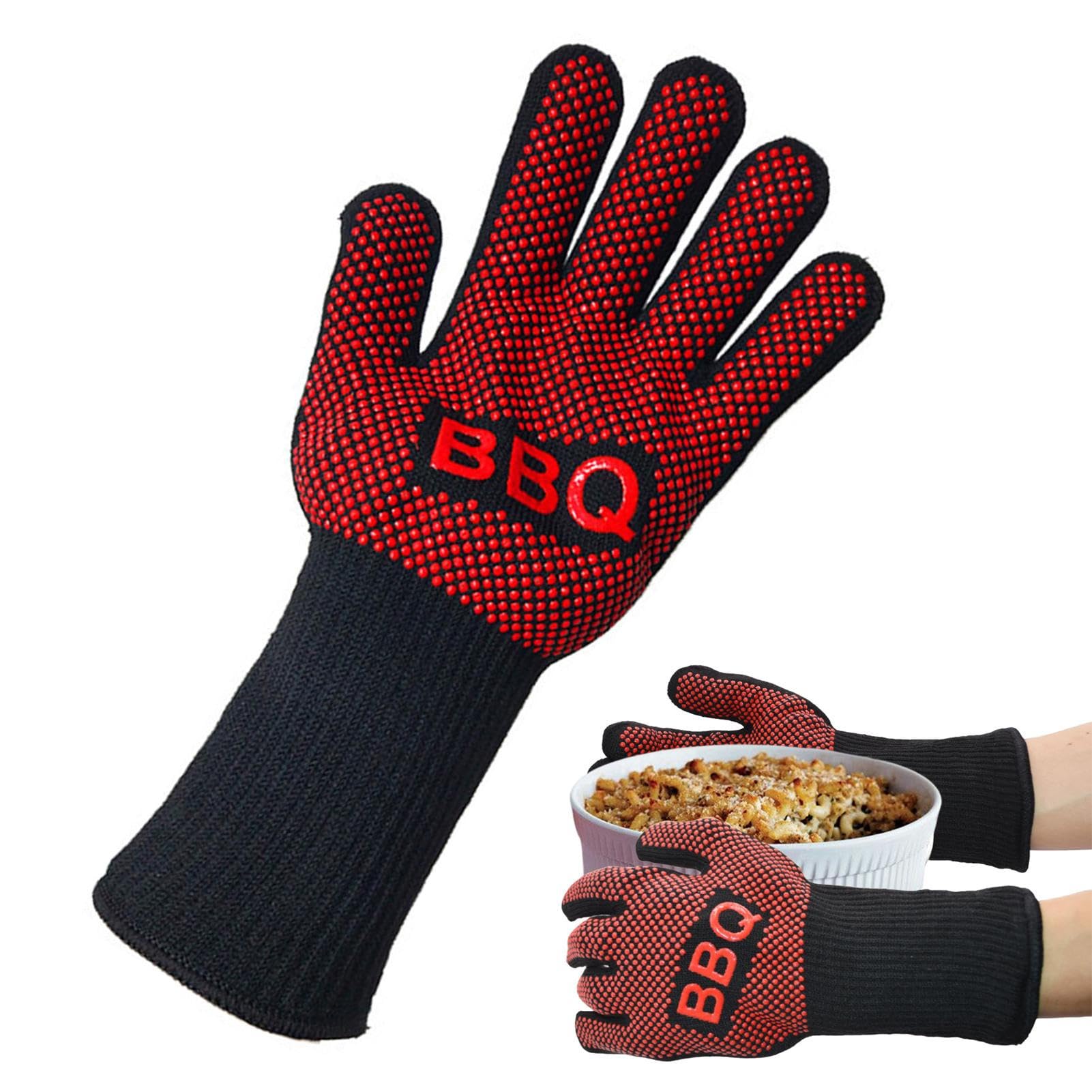 Oven Gloves, 3 Layers Heat-Resistant BBQ Gloves, Washable Kitchen Pot Glove, Non-Slip Oven Mitts Set, Long Cuffs Kitchen Grill Gloves for Homes, Barbecue, Grilling, Cooking, Baking and Camping