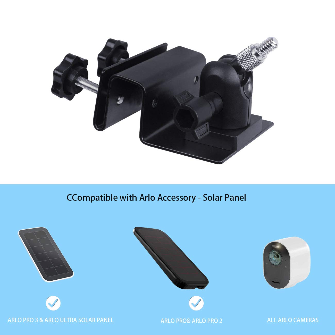 Outdoor Gutter Mount for Arlo Pro/Arlo Pro 3 / Arlo Ultra/Arlo Essential Solar Panel - by TIUIHU - Compatible with Any Other Solar Panel with 1/4 Screw - Durable and Simple Inst(Black,2-Pack)