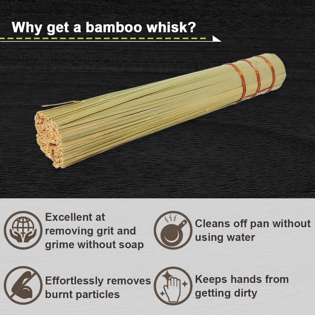 TIKUSAN Bamboo Wok Brush with Copper Coil for Pan, Pot, Palate Skillet Cleaning Whisk (8.3")