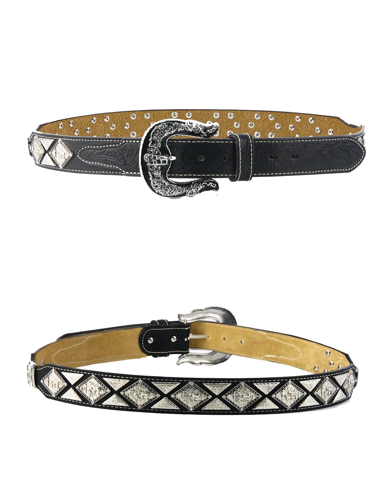 URAMAN Mens Western Belt Cowboy Country Concho Leather Belt for Jeans Pants Rodeo