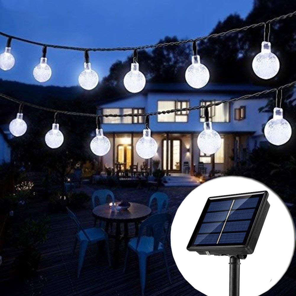 Outdoor Solar String Lights 60LED 33FT Crystal Globe Balls Patio Lights with 8 Modes Waterproof Solar Powered Lights for Garden Xmas Yard Home Party Porch Wedding Christmas Trss Decor (Cool White)