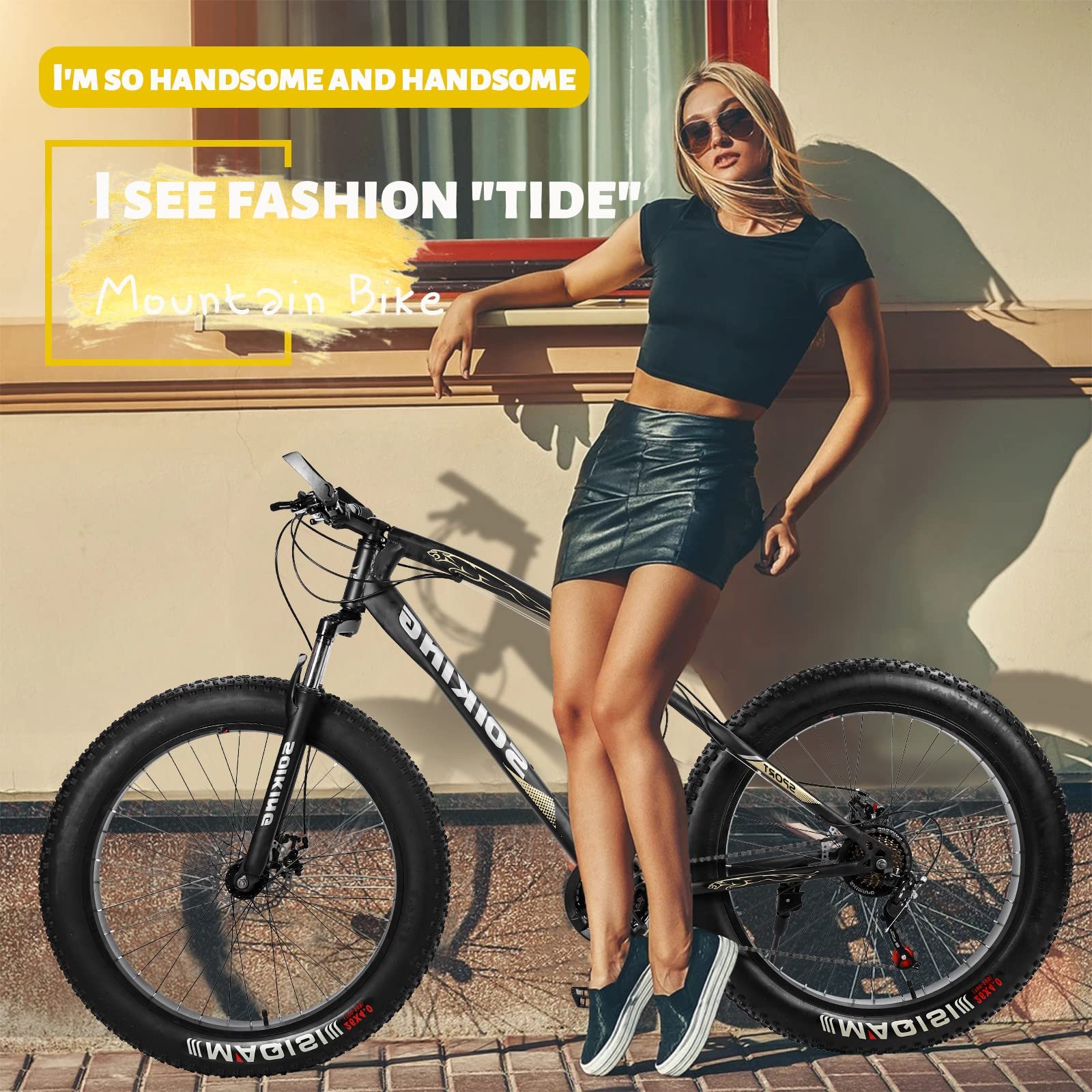 visdron Shogun Bikes Fat Tire Mens Mountain Bike, 17-Inch/Medium High-Tensile Frame Used Bicycles (Black, 581)