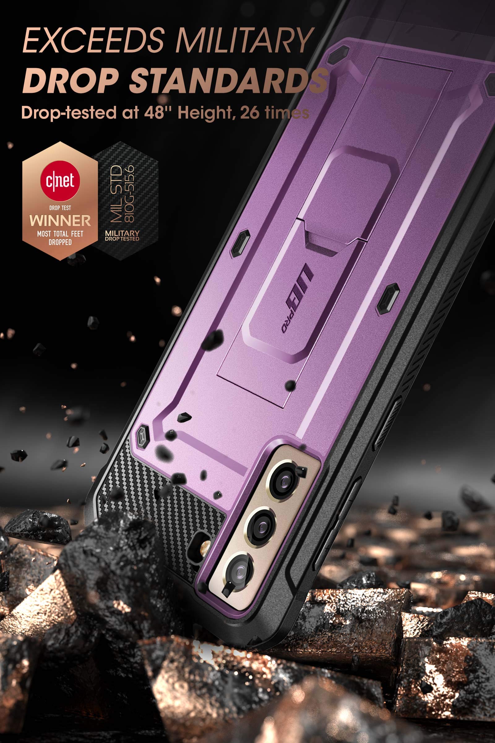 SUPCASE for Samsung Galaxy S21 5G Case with Satnd (Unicorn Beetle Pro), [Built-in Belt Clip] Heavy Duty Shockproof Protective Phone Case without Built-in Screen Protector for Galaxy S21, Violte