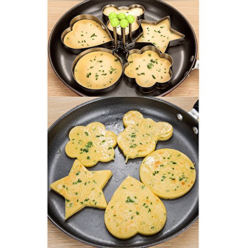Slomg 8pcs Set Fried Egg Rings Molds Non Stick for Griddle Pan, Egg Shaper Pancake Maker with Handle, Stainless Steel Egg Form for Frying Cooking