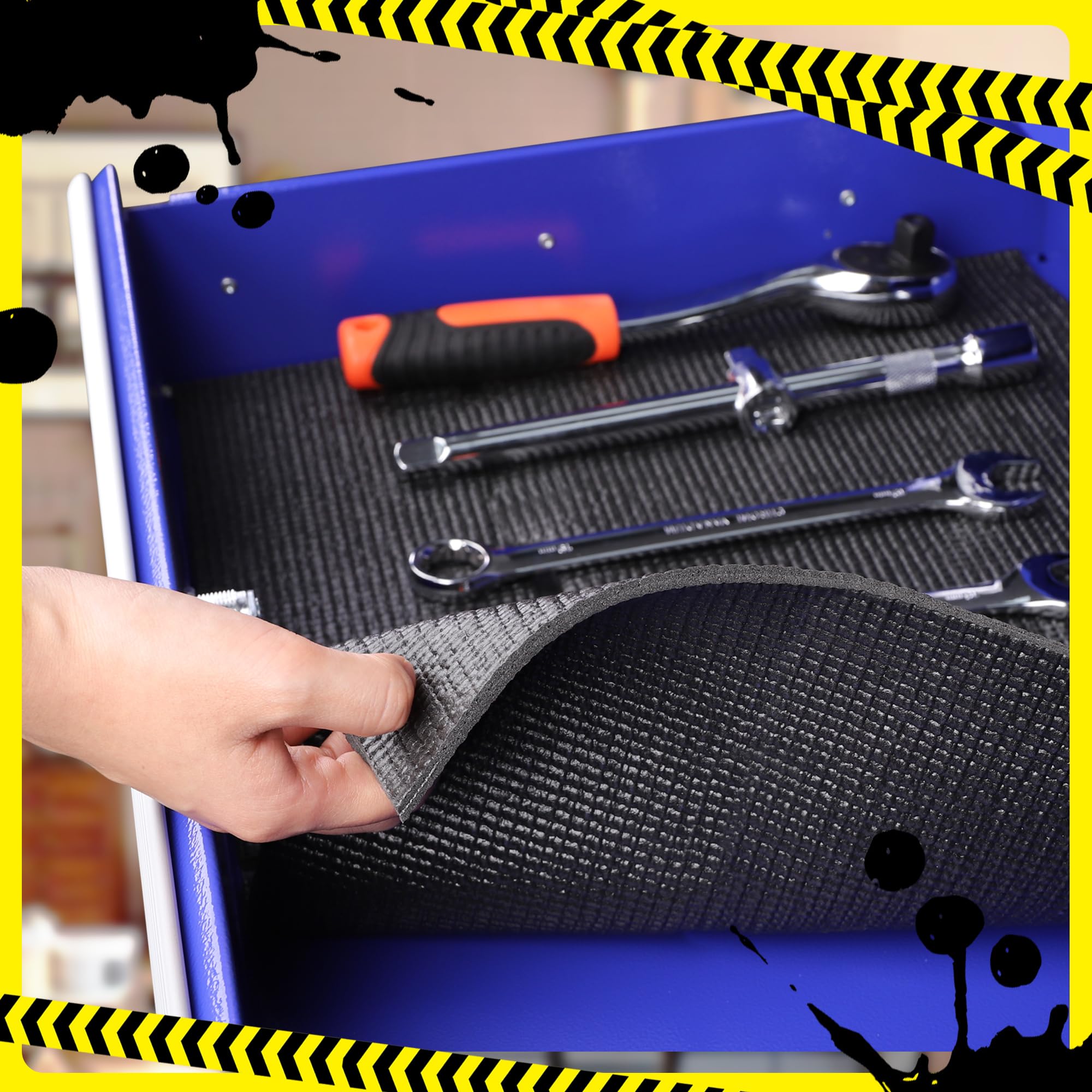 PABUSIOR Tool Box Drawer Liner - 5mm Thick, 15.4 in Wide x 98 in, Double-Sided Non-Slip Toolbox Drawer Mat, Strong Grip Easy to Cut Garage Shelves, (Black)