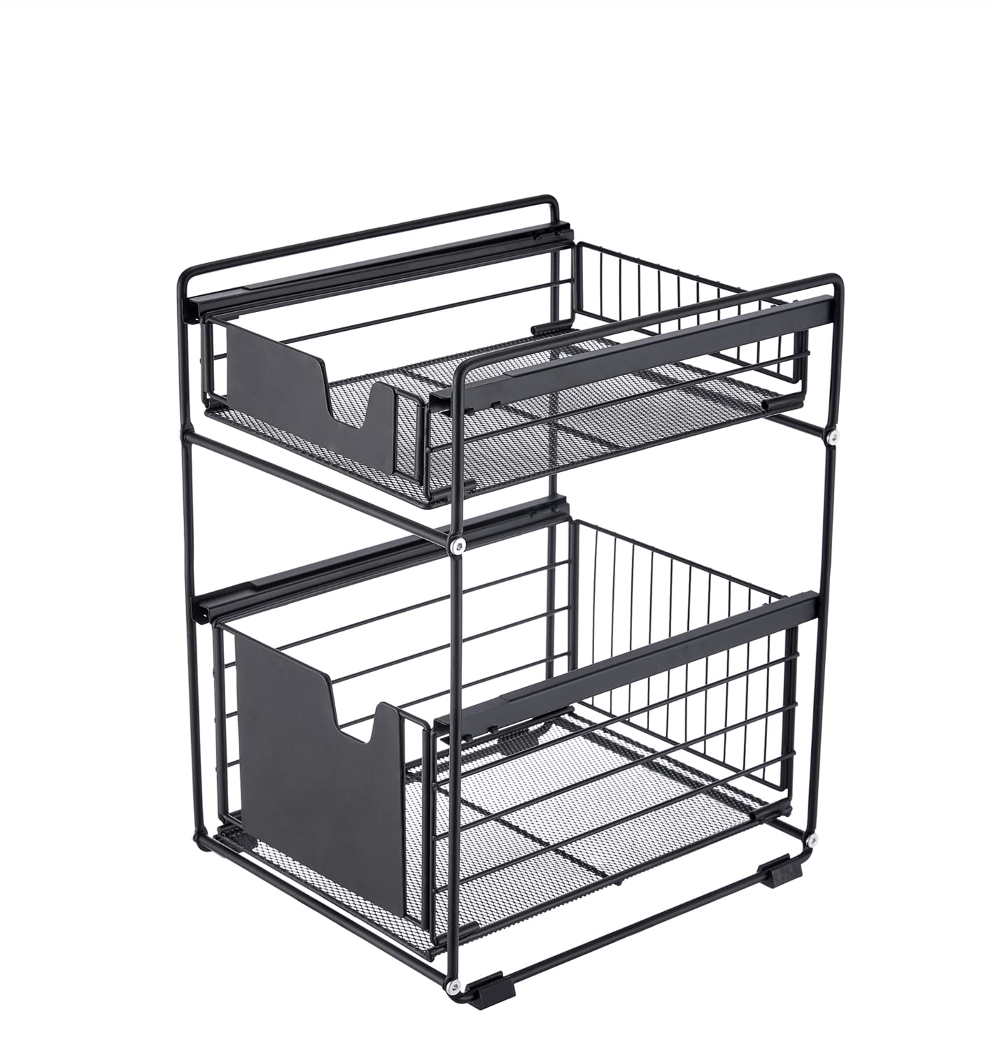 TidyEasy Under Sink Organizer 2-Tier,L-Shaped Cabinet Storage shelf with Sliding Drawer,Pull Out Home Organizers for Kitchen Bathroom (Large, Black)