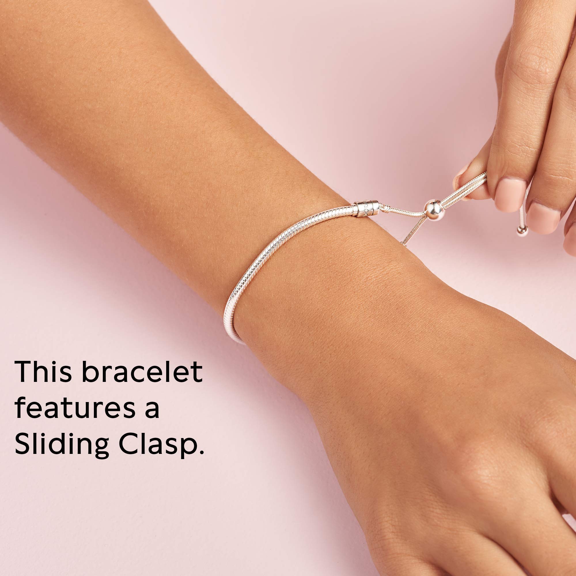 Pandora Jewelry Moments Slider Snake Chain Charm Cubic Zirconia Bracelet in Sterling Silver