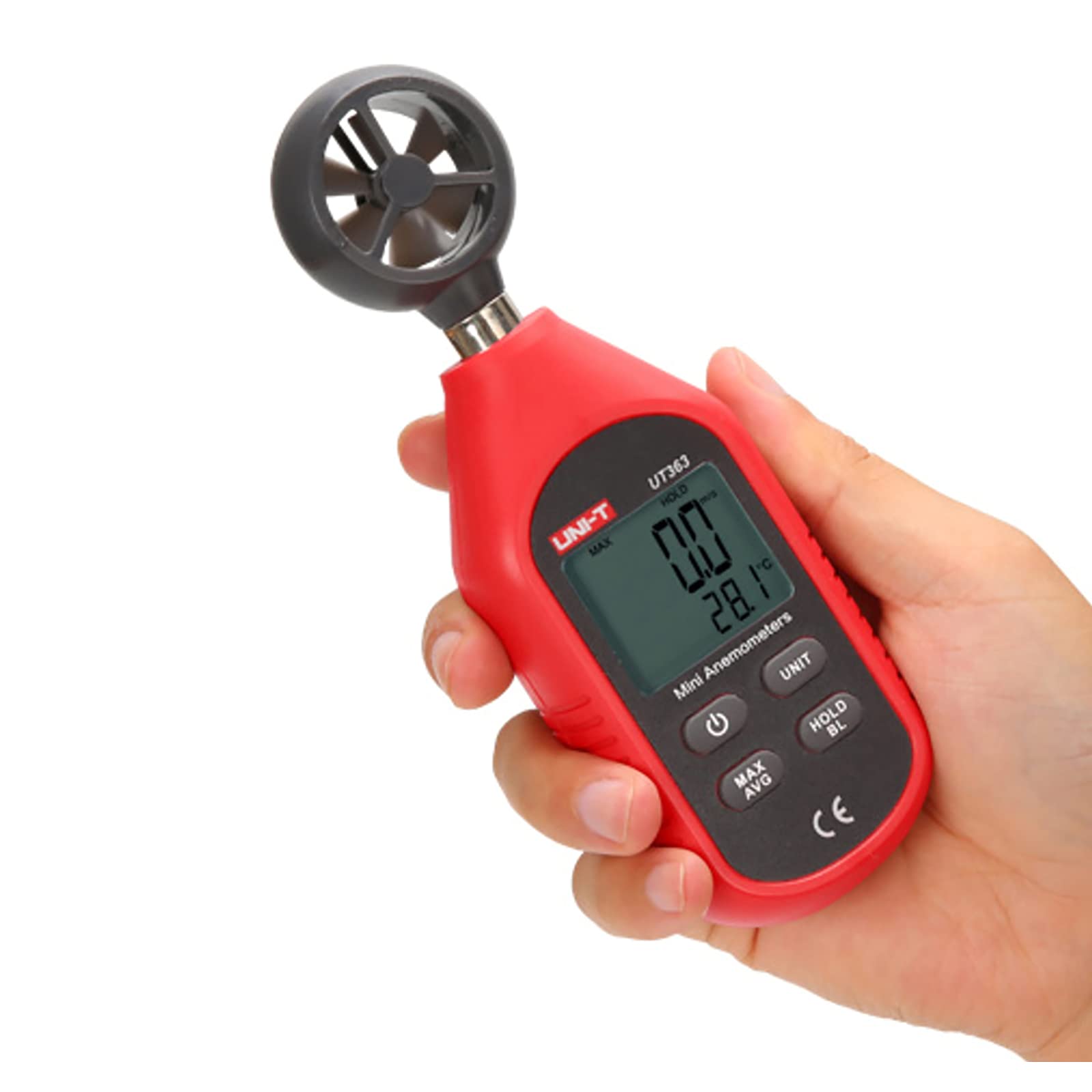 UNI-T Handheld Mini Digital Anemometer,Wind Speed Meter with Thermometer and Max/Min, for Weather Data Collection and Outdoors Sports Windsurfing Sailing with Backlight LCD Display (UT363)