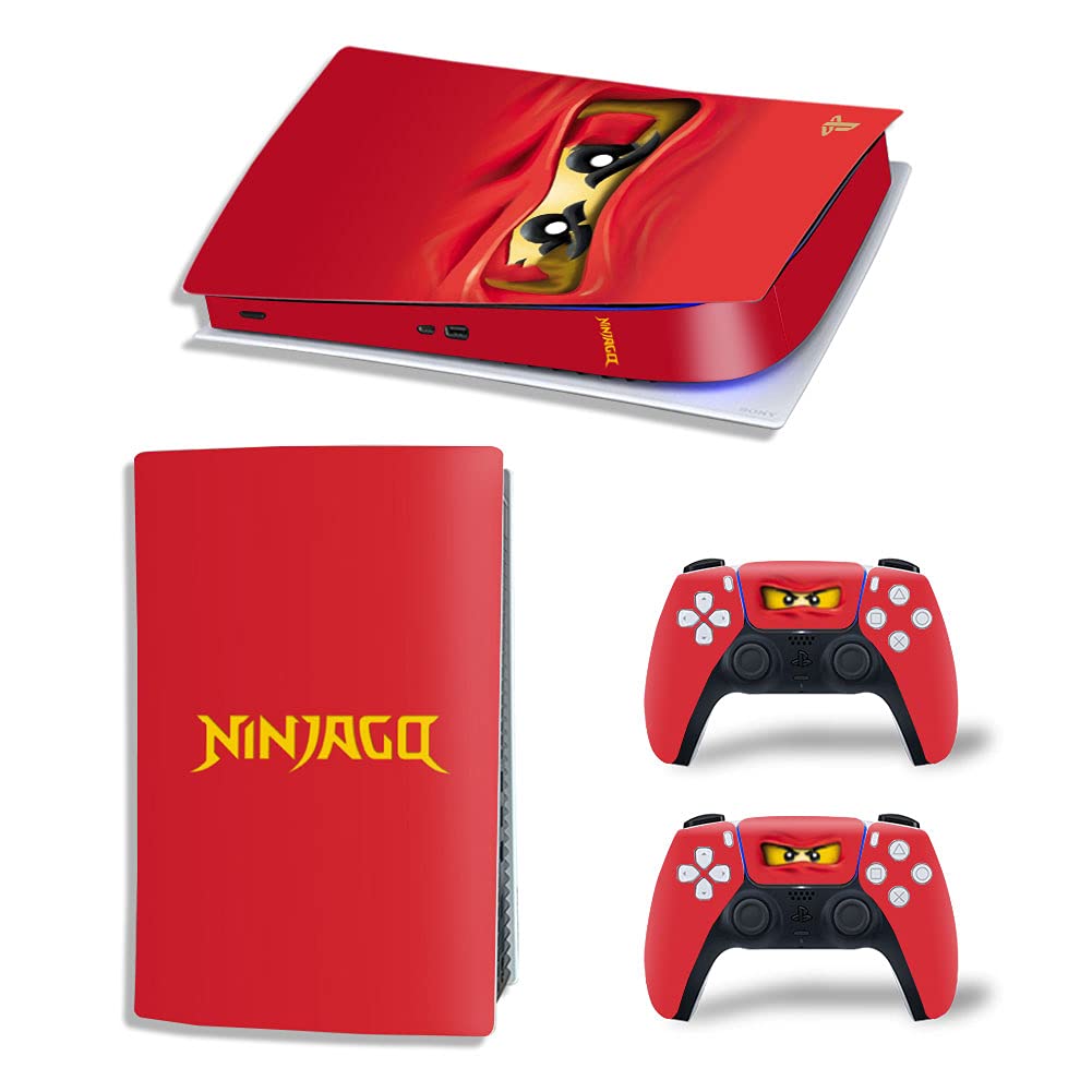 TINFOK PS5 Skin Vinyl Sticker Decal Cover for Playstation 5 Digital Edition Console and Dualsense Controllers Scratch Resistant Durable Bubble Free - Red Ninja