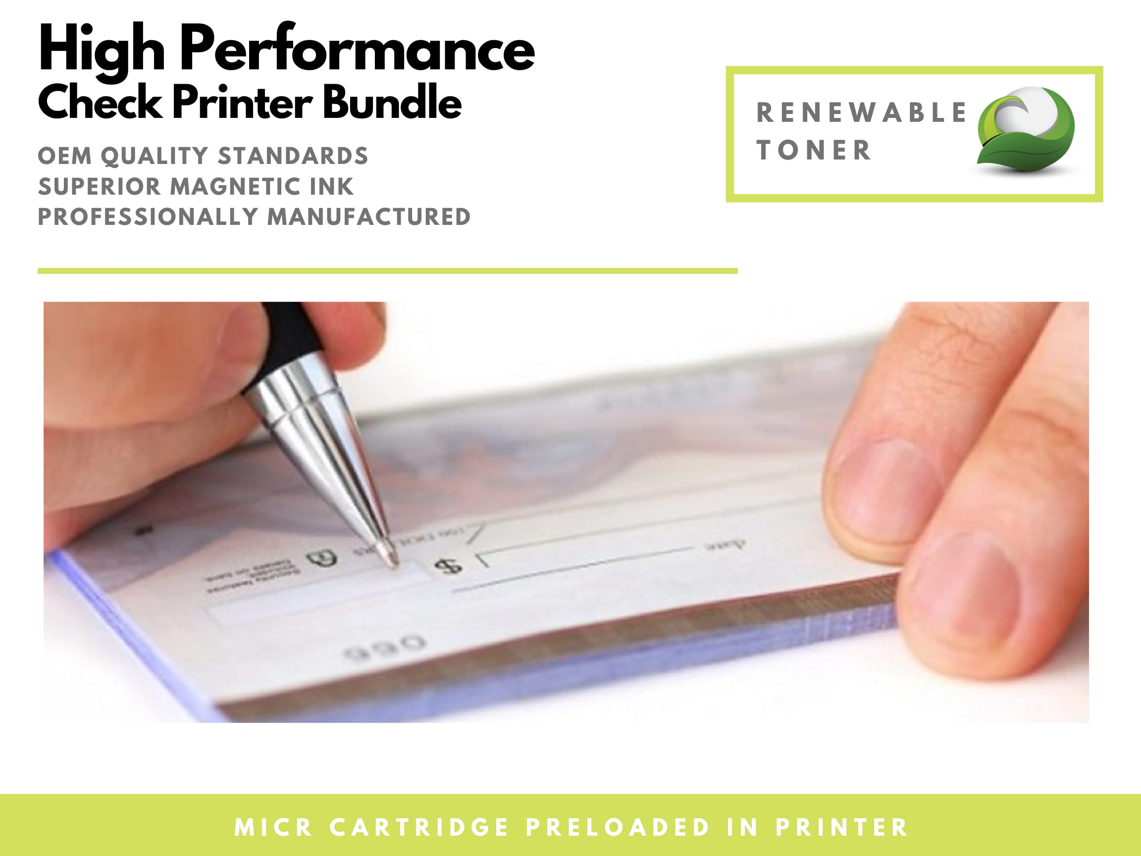 Renewable Toner Laser M404n Check Printing Bundle with 1 RT CF258A 58A MICR Starter Cartridge (2 Items)
