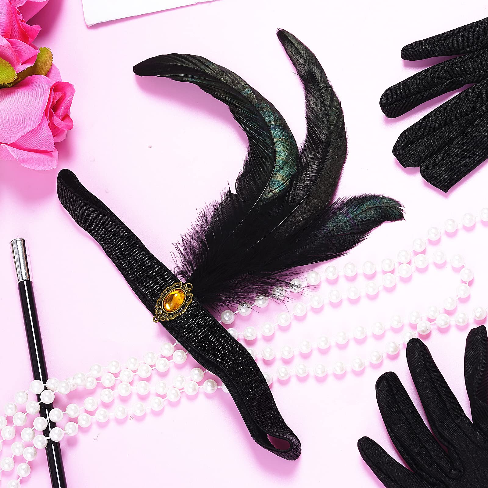Tongcloud 12pcs 1920s Flapper Feather Headband Costume Flapper Headpiece Feather Headband Gatsby Headpiece for Women Girls Theme Party(Black)