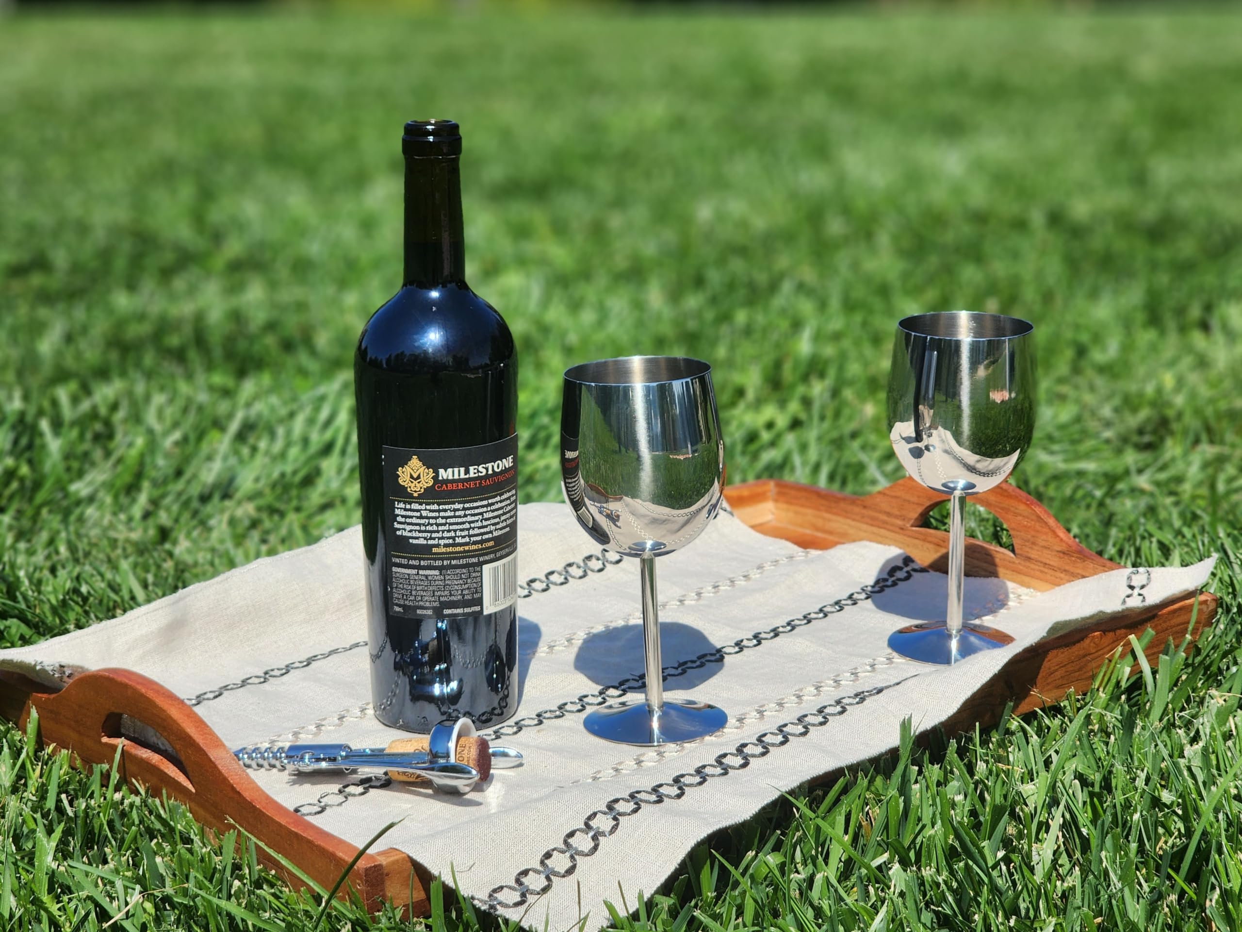 StainlessLUX 77374 4-piece Brilliant Stainless Steel Wine Glass Set/Wine Tasting Goblet Set (New version with 1/4" taller)- Quality Drinkware for Your Enjoyment