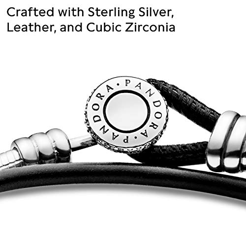 Pandora Jewelry Double Leather Cubic Zirconia Bracelet in Sterling Silver, 13.8"