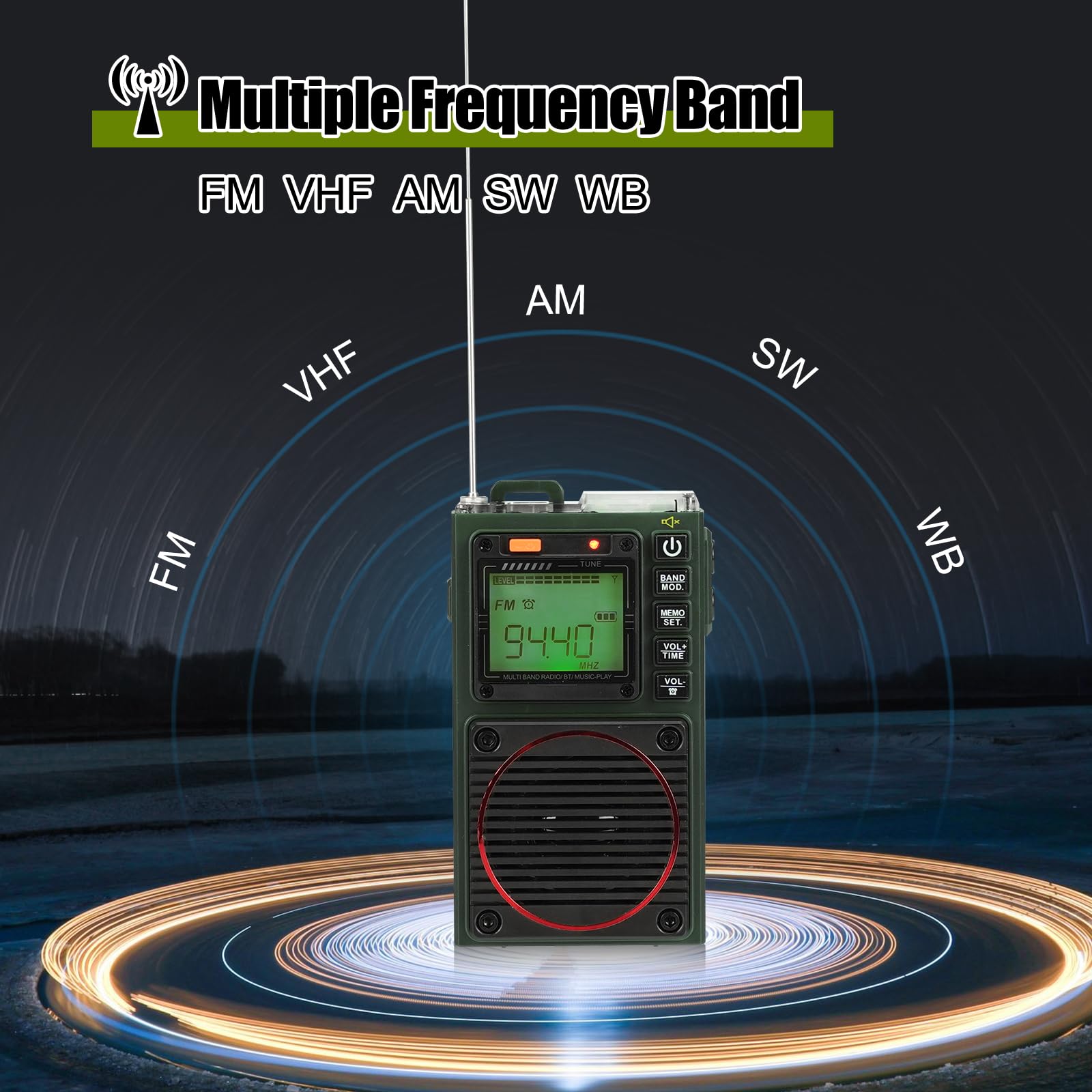 Retekess TR111 Shortwave Radio, Pocket Radio with Bluetooth, AM FM SW VHF WB Radio with APP Control, TF, Recording, Clock, Alarm, Sleep Timer, SOS, Flashlight