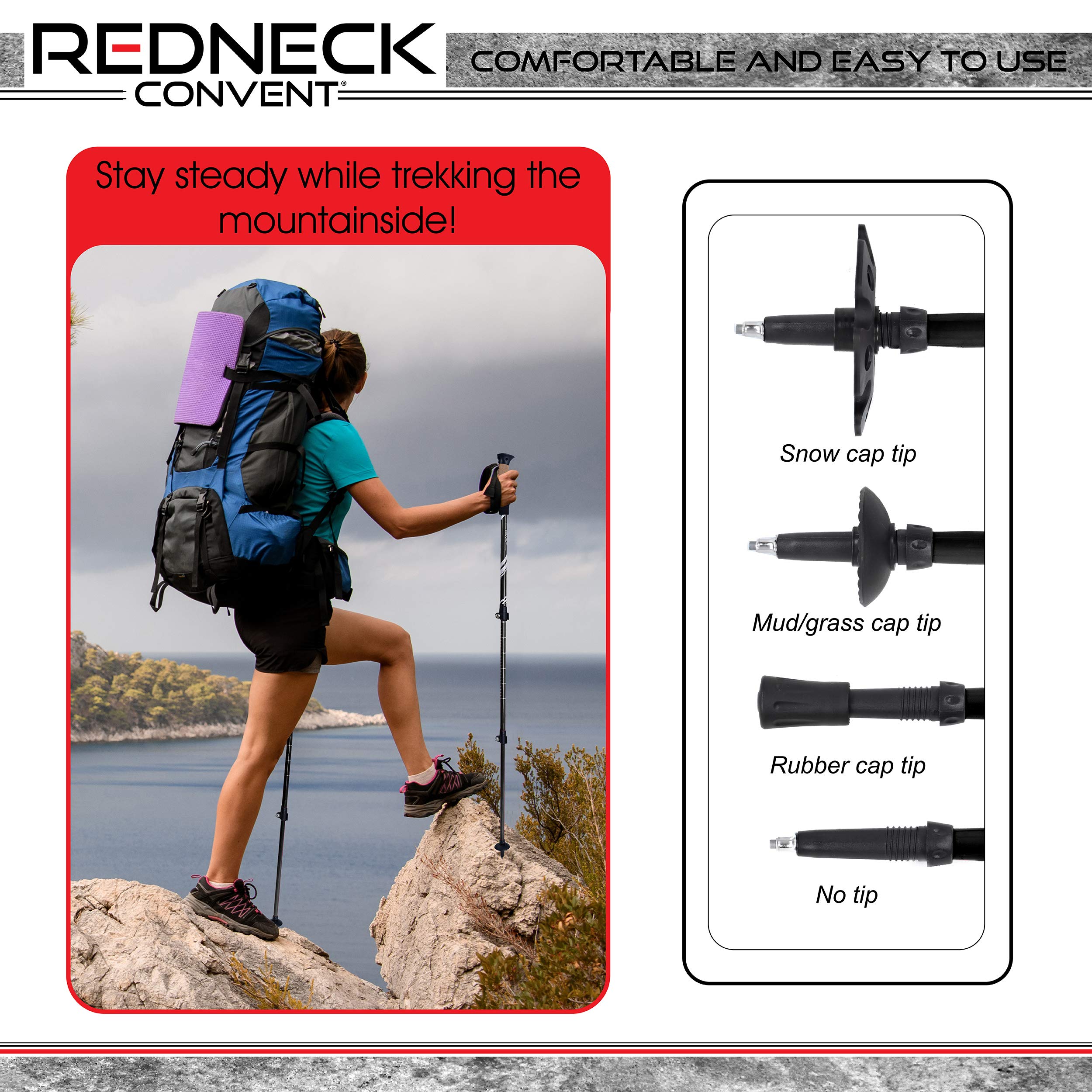 Redneck Convent RC Trekking Poles for Hiking Black Walking Sticks, Lightweight Pair Trek Poles Collapsible Backpacking Trekker Stick Set