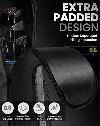 OutdoorMaster Padded Golf Club Travel Bag with Wheels, 900D Heavy Duty Oxford Waterproof -Alligators - Black + Gray