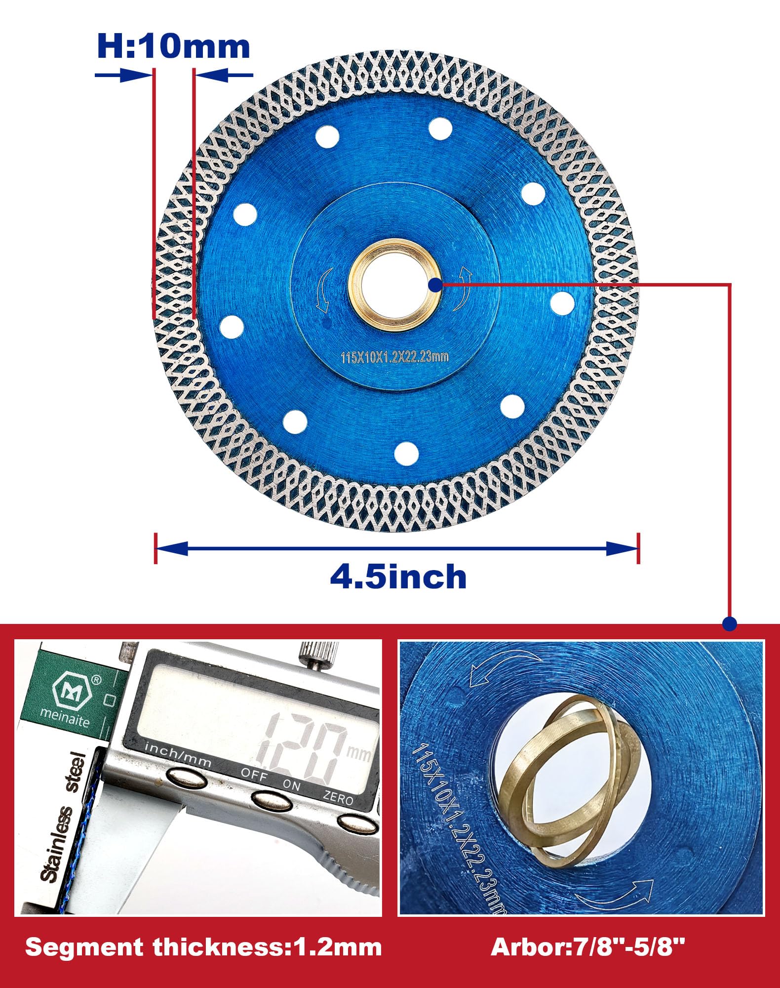 OSTEK 4.5 Inch Super Thin Diamond Tile Blade Porcelain Cutting Blade for Cutting Granite Marble Ceramics Porcelain tiles(4.5")