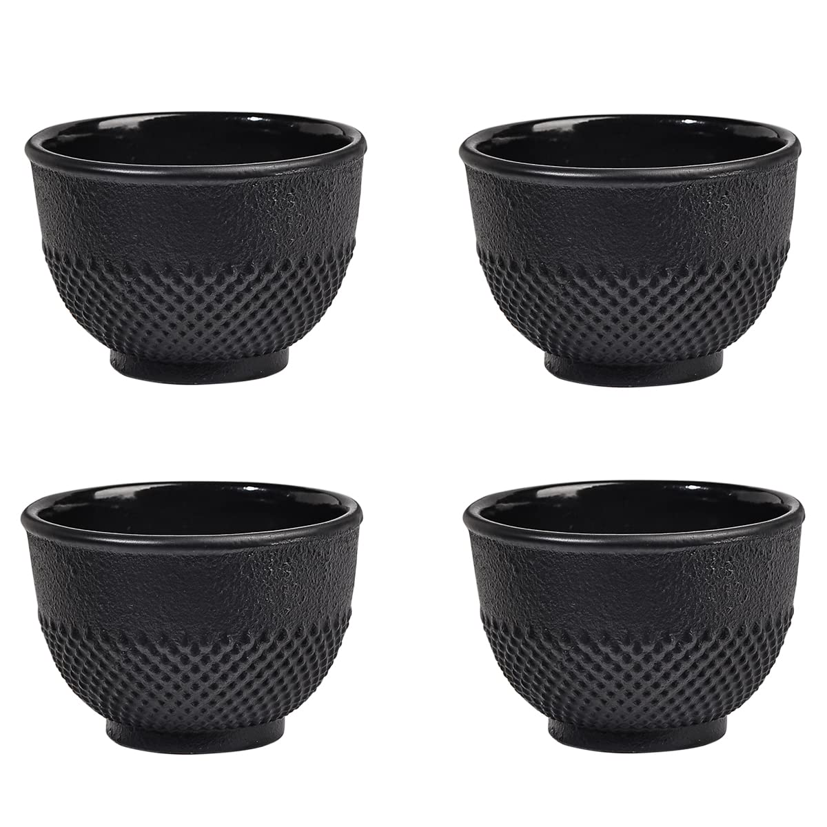 Sungmor Cast Iron Teacups - Set of 4 & 5 Ounce Japanese Style Tea Cups - Heavy Weight Black Polka Dot Teacups - Coated with Enameled Interior Vintage Teacups for Households, Offices, Tea House