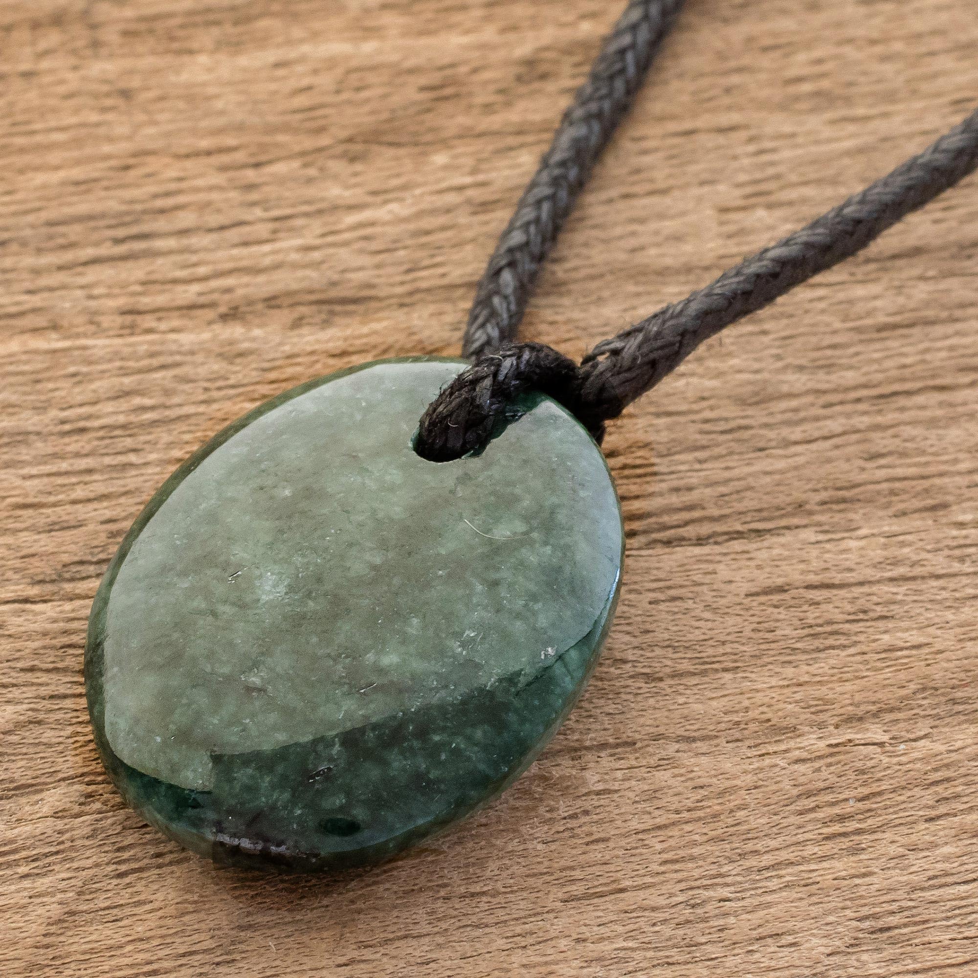 NOVICA Artisan Handmade Jade Pendant Necklace Green with Cotton Cord Guatemala 'Ancient Strength'