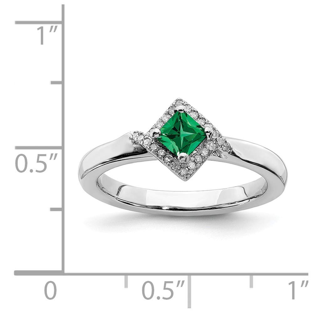 Solid 925 Sterling Silver Stackable Created Emerald Green May Gemstone and Diamond Ring Eternity Band Size 8 (.1 cttw.)