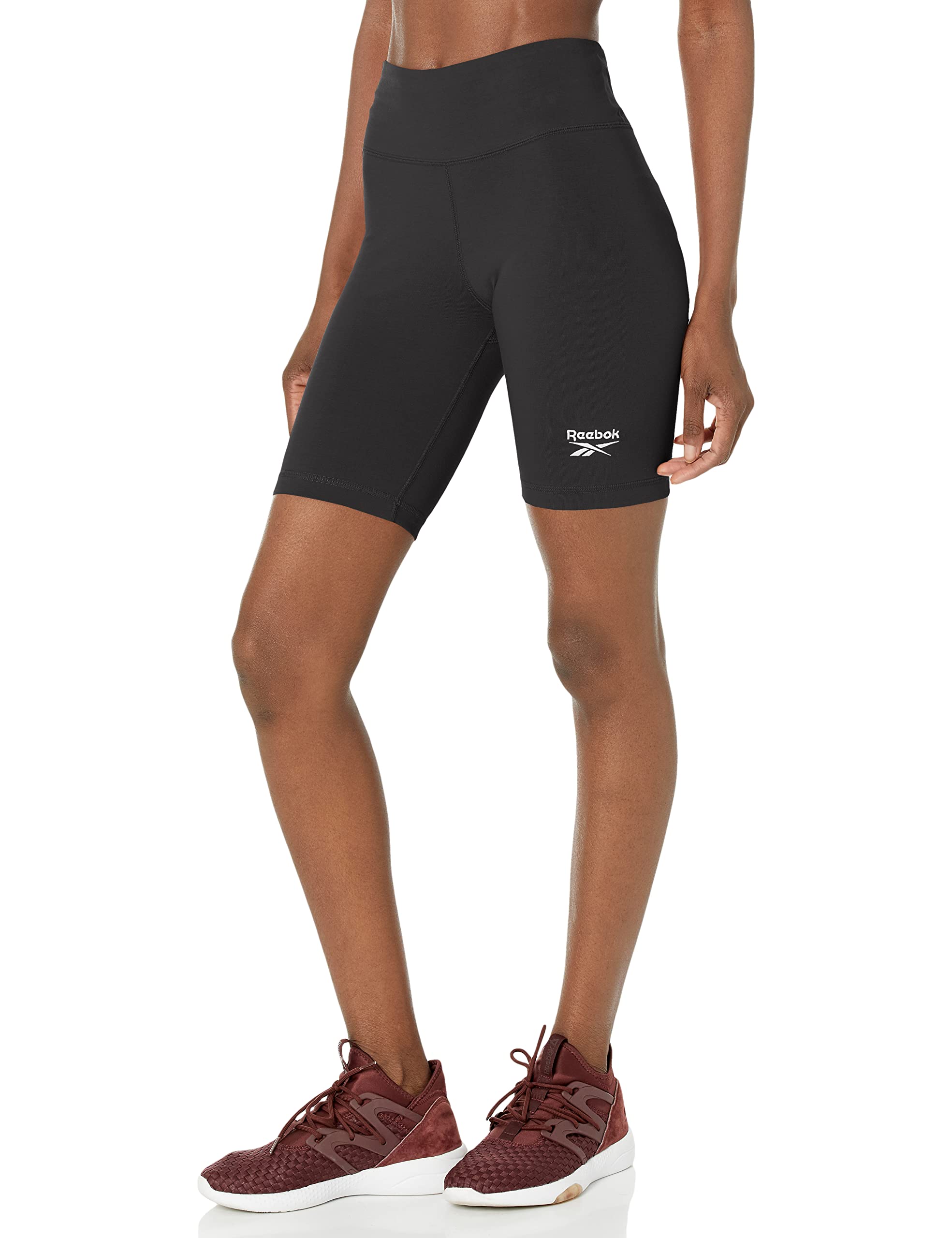 Reebok Women's Standard Active Bike Shorts, Black/Small White Logo, X-Large Plus