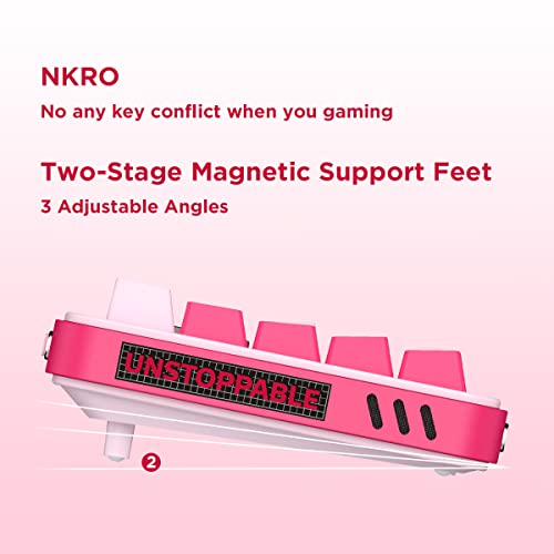 YUNZII Y68 65% Hot Swappable Wireless Mechanical Keyboard with RGB Backlight, Double Shot PBT Keycaps for Gamers/Mac/Win (Gateron Pro Red,Y68 Pink)