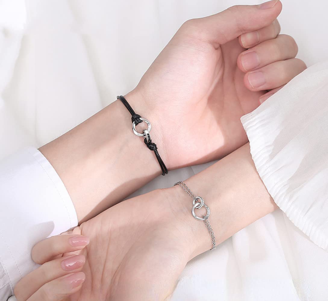 Vxddy Couples Bracelets Promise Matching Bracelet Interlocking Infinite French-Language Love Sterling Silver Couple Adjustable Jewelry Gift