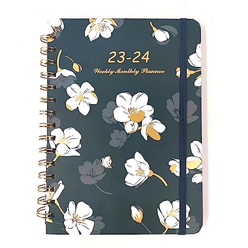 Planner 2023-2024 - Weekly and Monthly Planner, July 2023 - June 2024, 8.5" x 6.1" A5 Planner with Monthly Tabs, Twin-Wire Binding, White Flowers