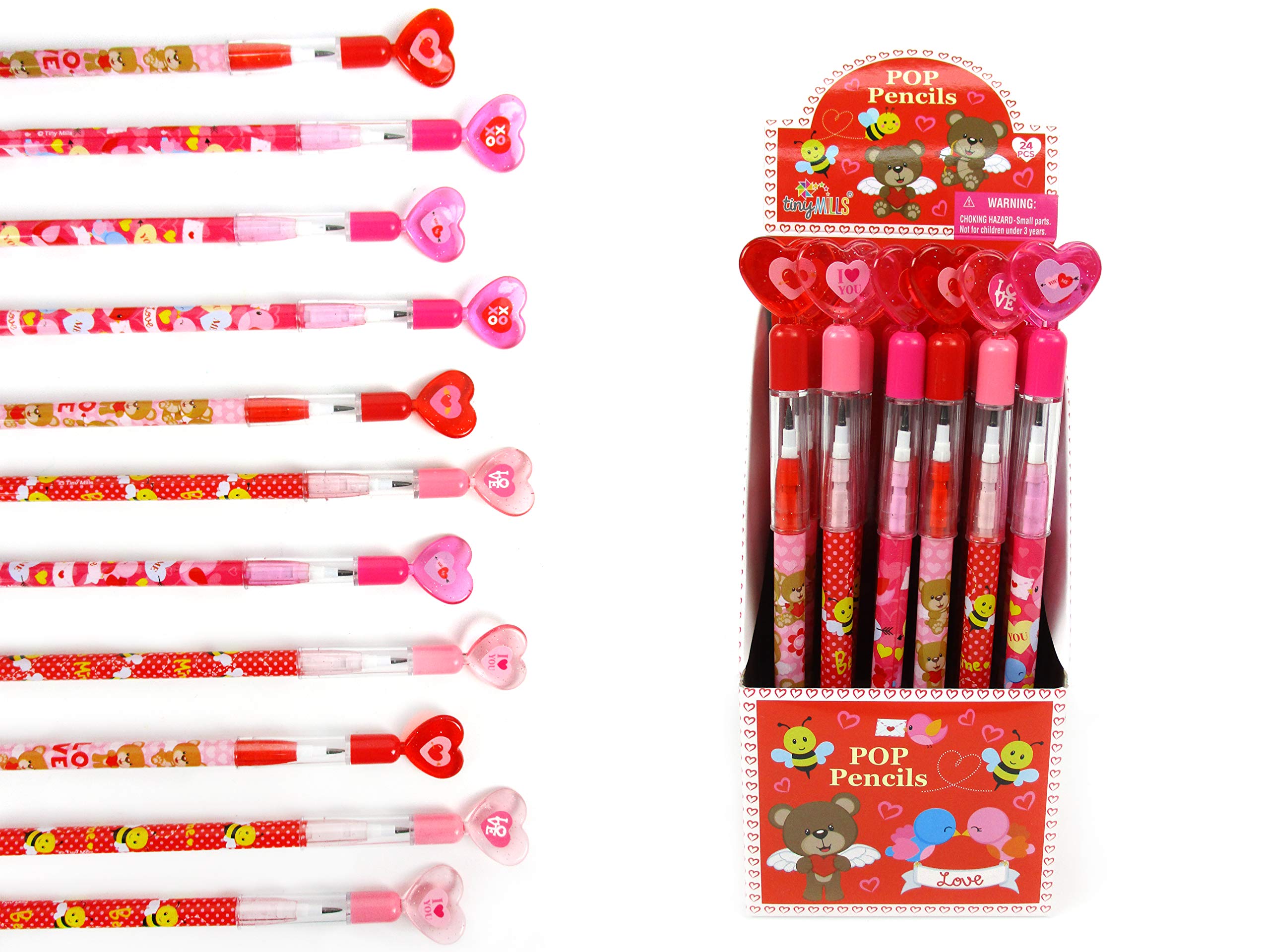 TINYMILLS 24 Pcs Valentine's Day Heart Multi Point Pencils Party Favors Goodie Bag Stuffers Classroom Exchange Valentine's Day Pencils Party Supplies Heart Pencils