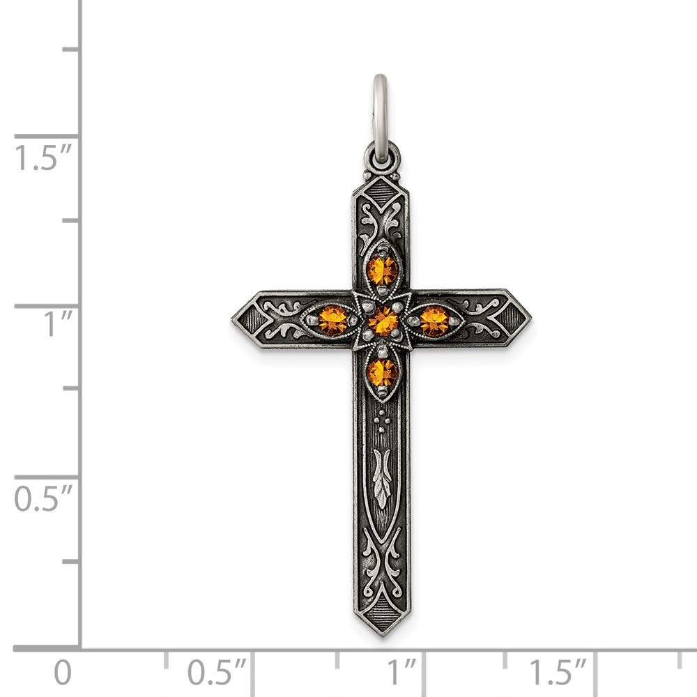 Solid 925 Sterling Silver November Birthstone Cross Pendant Charm - 37mm x 22mm