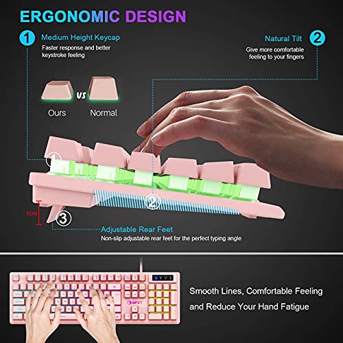 NPET K10V4 Wired Gaming Keyboard, RGB 10 Zone Backlit, Spill-Resistant Design, Multimedia Keys, Quiet Silent USB Membrane Pudding Keyboard for Desktop, Computer, PC