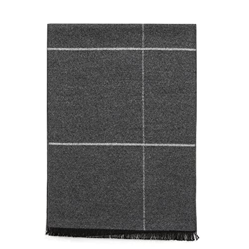Tonten Men's Winter Classic 100% Australian Wool Scarf Warm Checked Lightweight Knitted Striped Scarves with Gift Box (Gray)