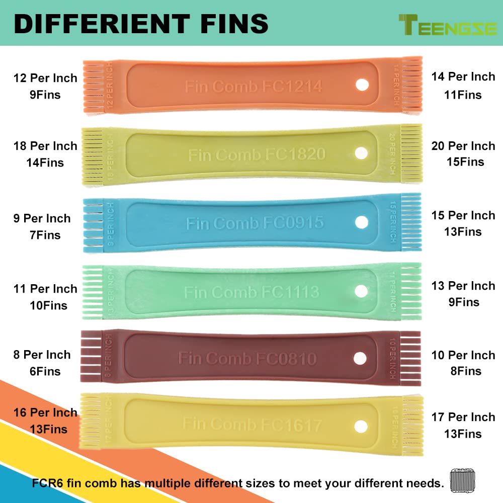 TEENGSE FCR6 Fin Comb Tool Set, 2PCS Air Condenser Fin Cleaning Brush, Steel AC Evaporator Comb, Prolonging Service Life and Increasing Efficiency