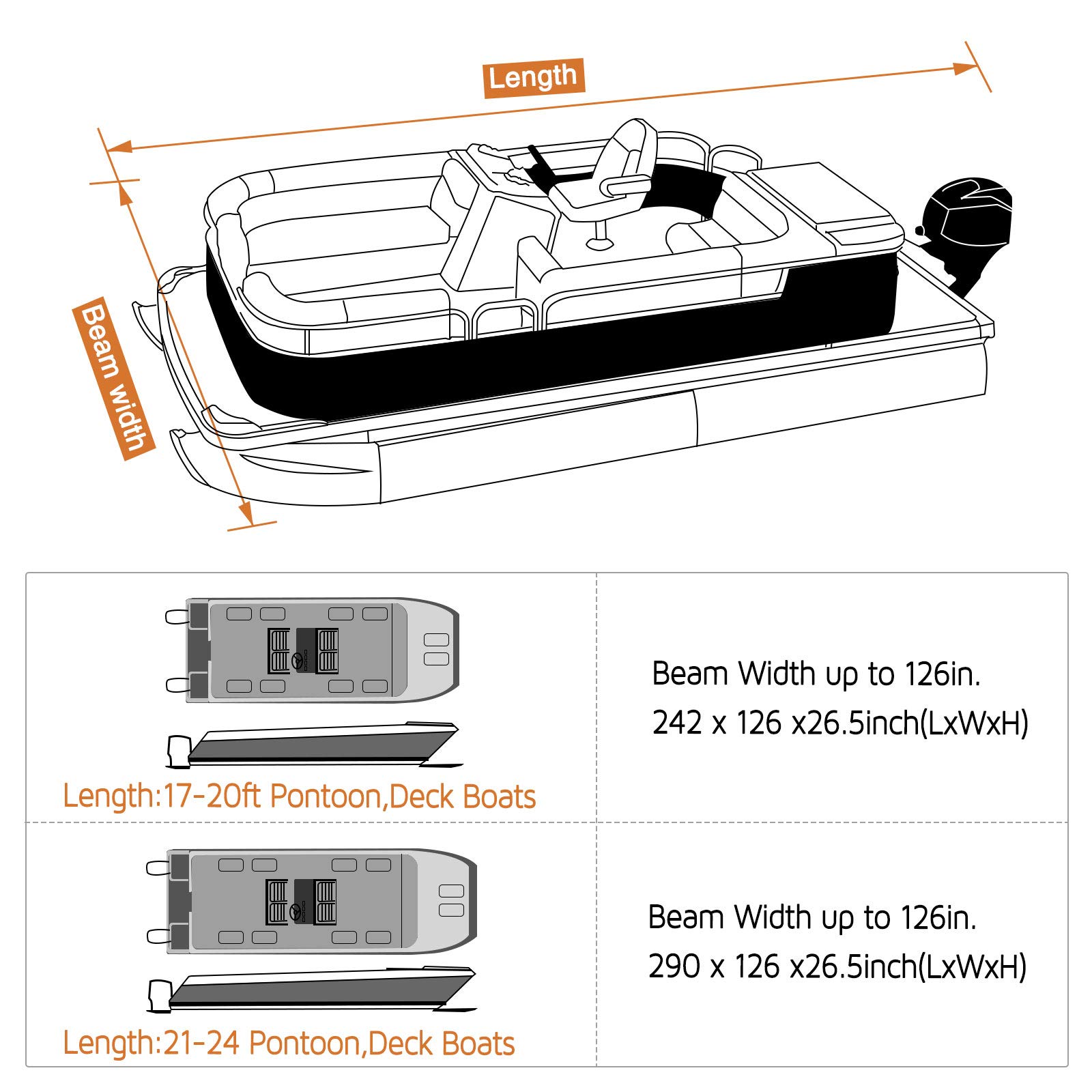 RVMasking 800D Waterproof Trailerable Pontoon Boat Cover with Motor Cover Marine Grade Pontoon Cover with 12 Adjustable tie Down Strap for Length: 17’-20’, Beam Width up to 102”