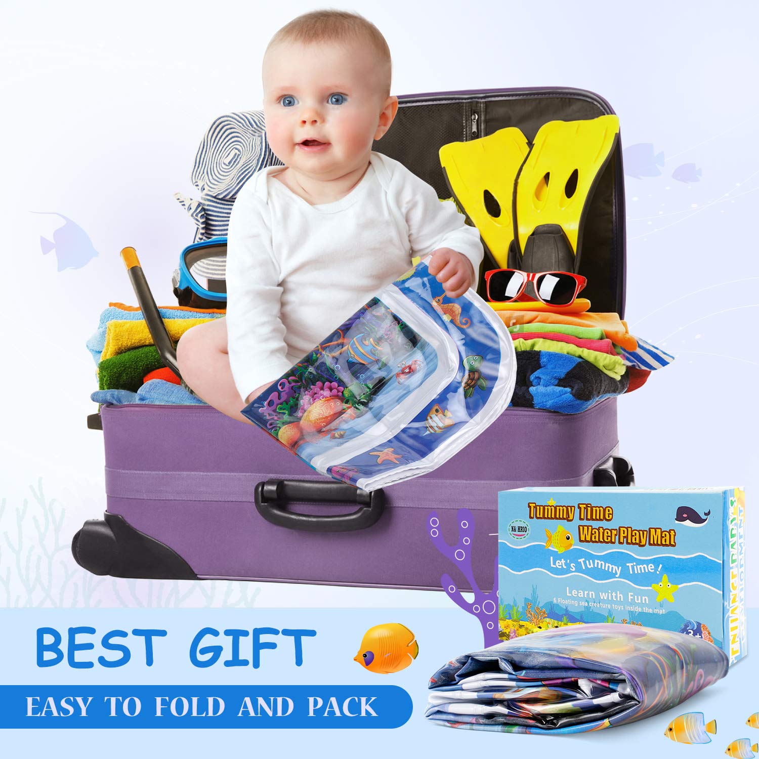 NASHRIO Tummy Time Baby Water Play Mat Toys for 3 6 9 Months, The Perfect Fun Toy for Infant Early Development Activity Centers