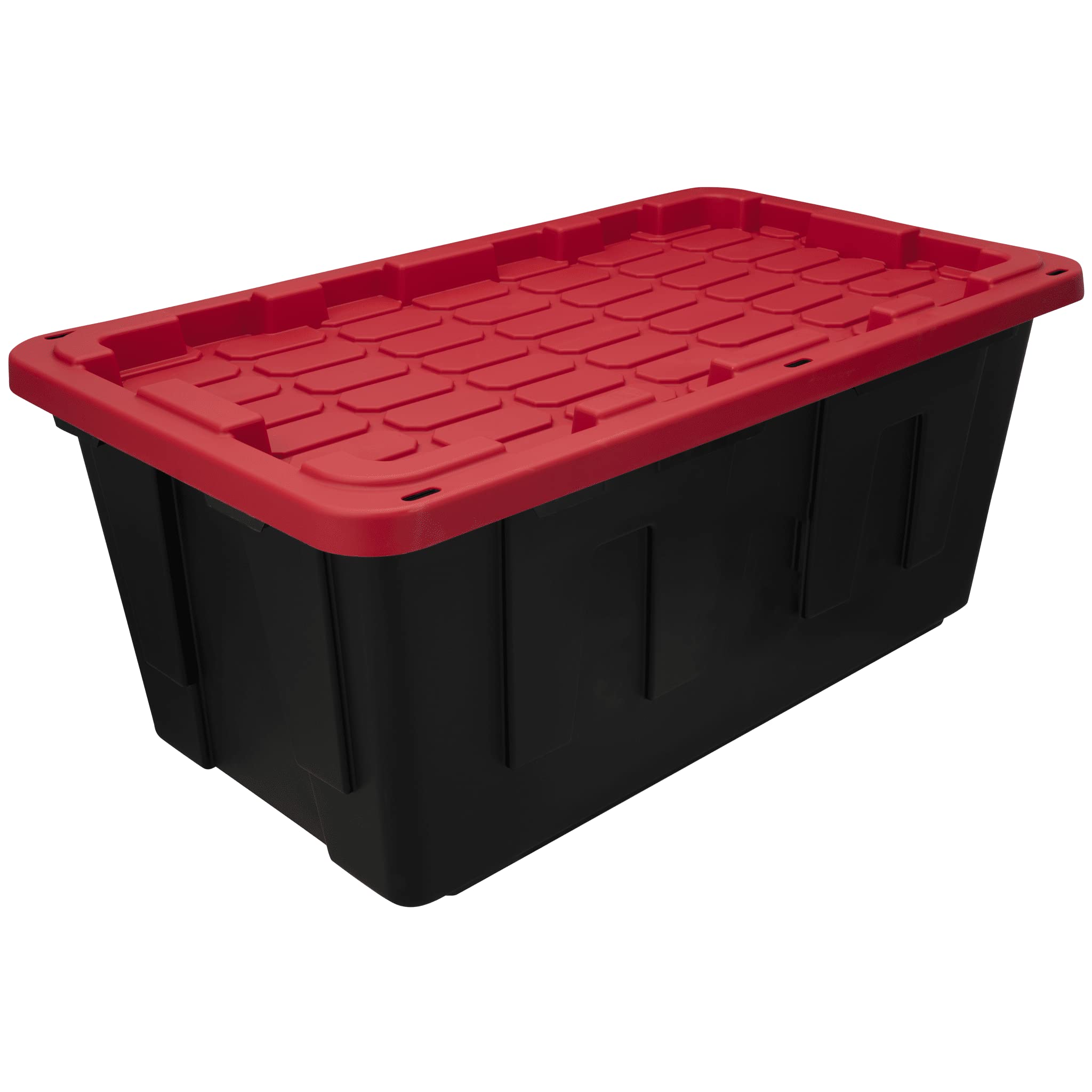 NUrii 40 Gallon Snap Lid Plastic Storage Bin Container, Black with Red Lid, Set of 3 Big Plastic Storage Box