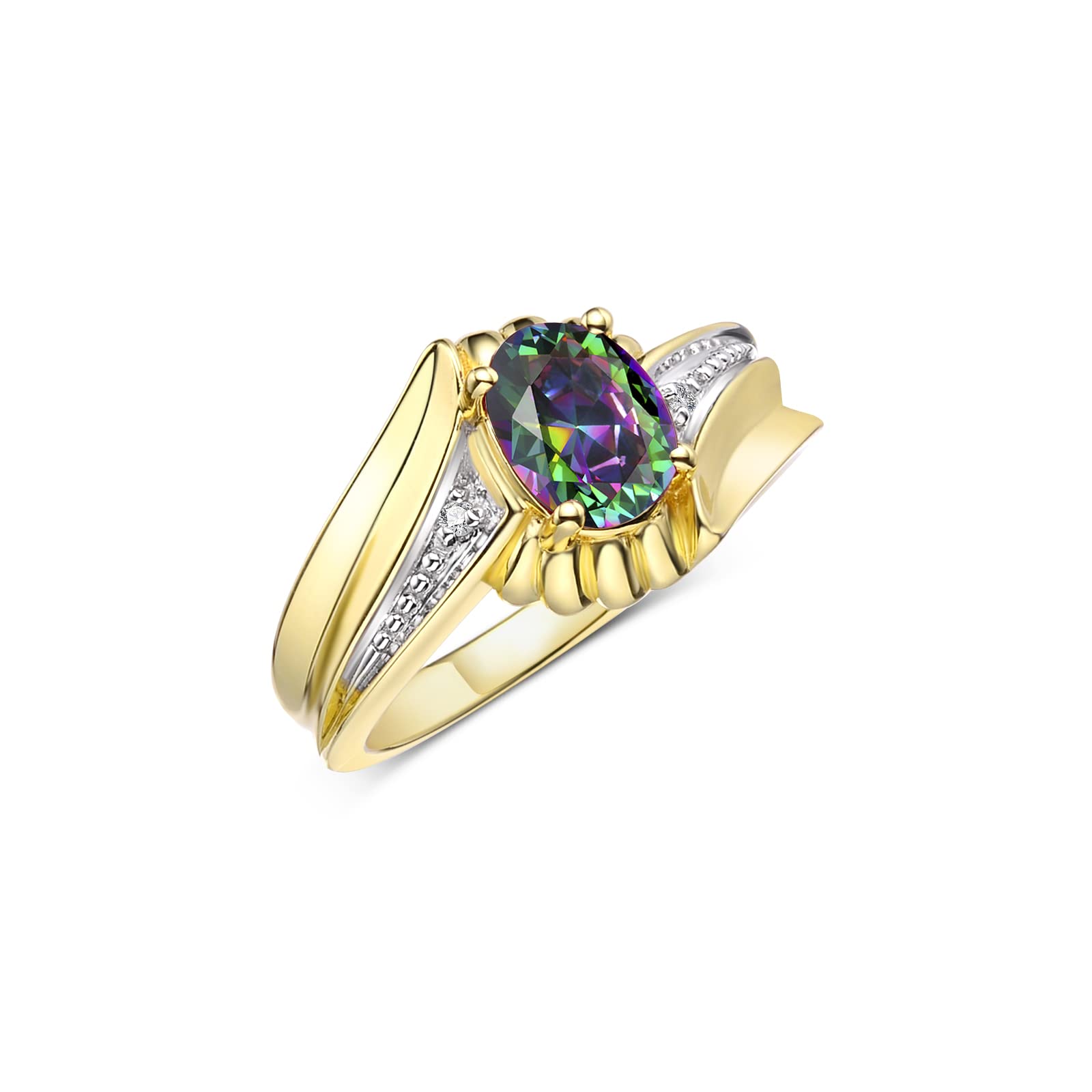 Rylos Swirl Z simulated Alexandrite/Mystic Topaz & Diamond Ring - June Birthstone* Size 6