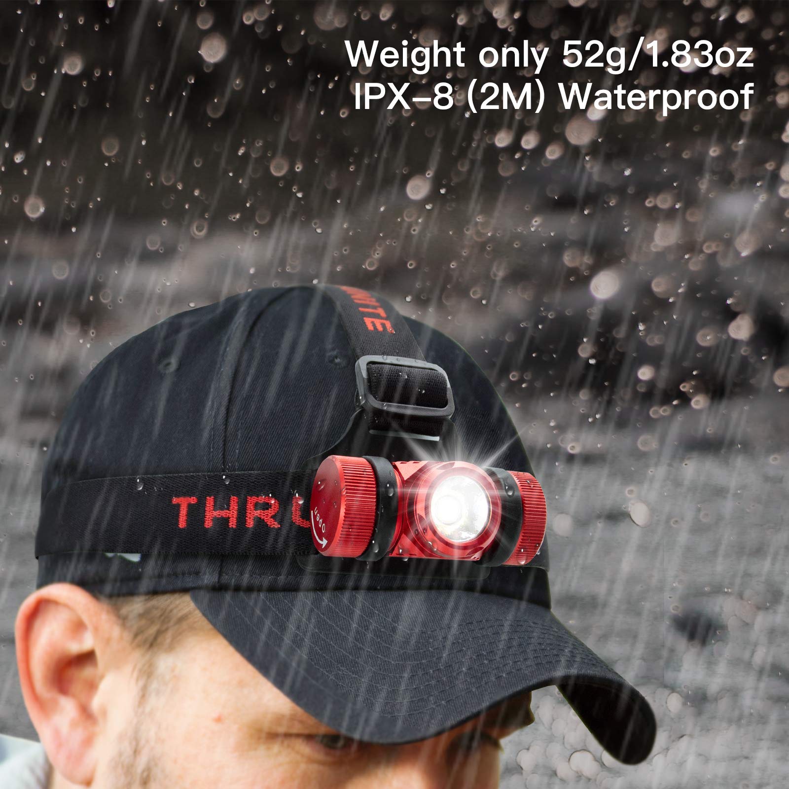 ThruNite TH02 Customized Edition Headlamp with The Outsider Max 1500 Lumens Rechargeable LED Headlight Lightweight Head Lamp (Red, Cool White)
