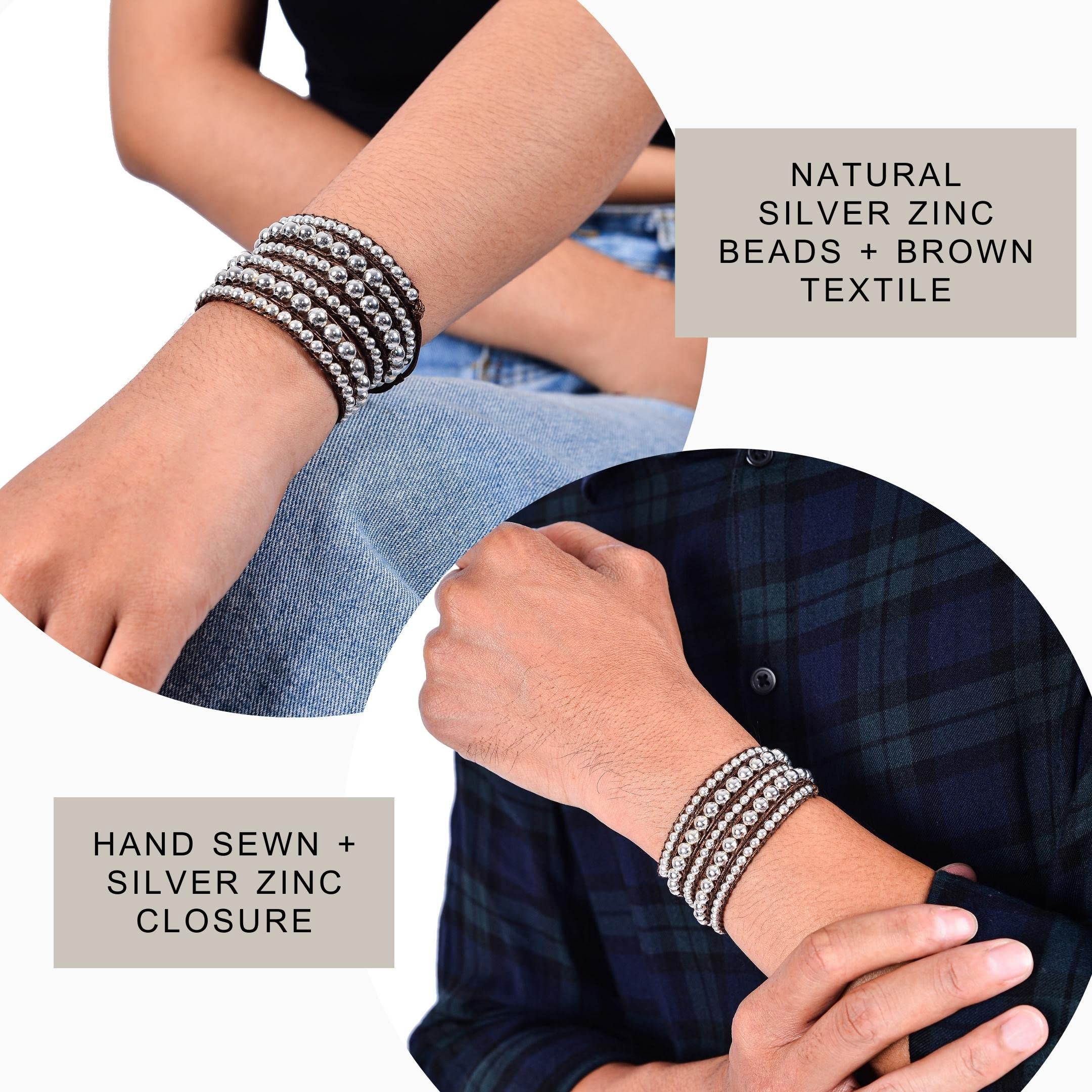 spirit wrist Silver Zinc + Brown Dakota Boho Wrap Bracelet